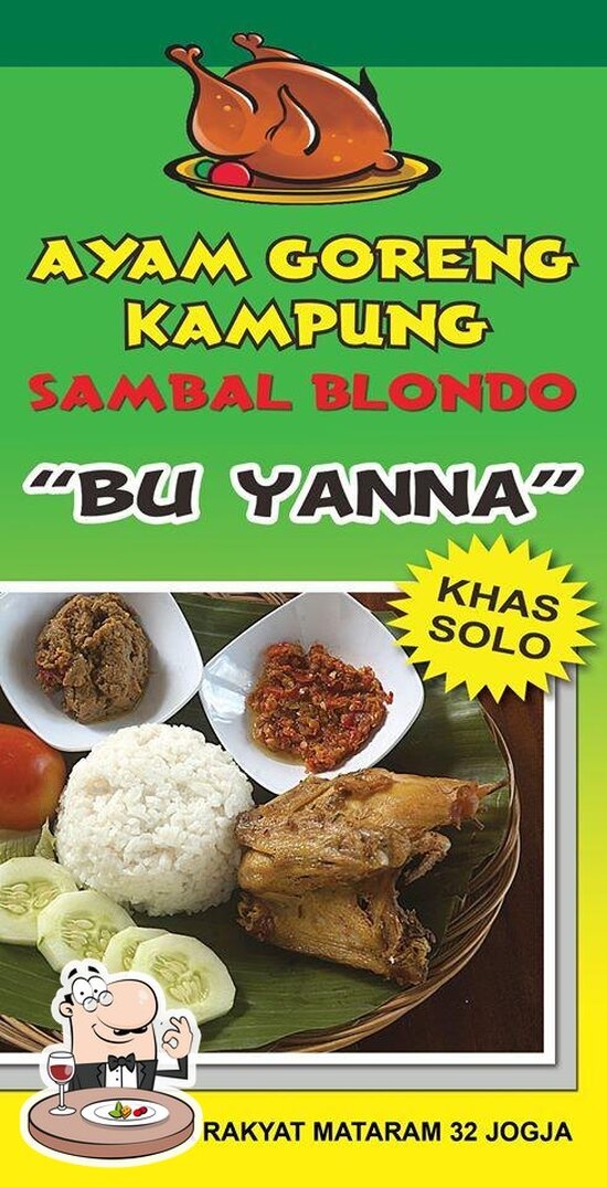 Menu at Ayam Goreng Kampung Bu Yanna restaurant, Yogyakarta