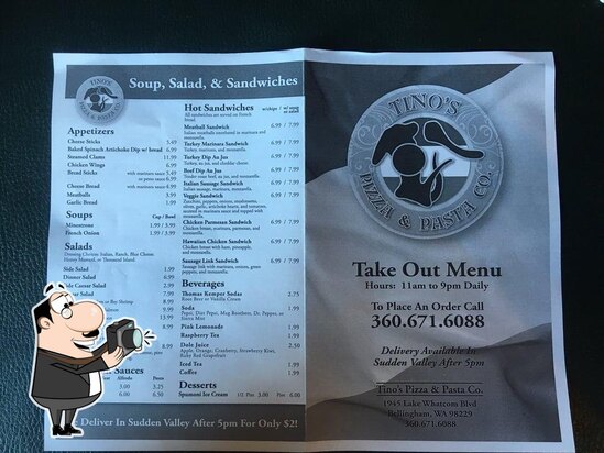 Menu at Tino’s Pizza & Pasta Co. pizzeria, Sudden Valley