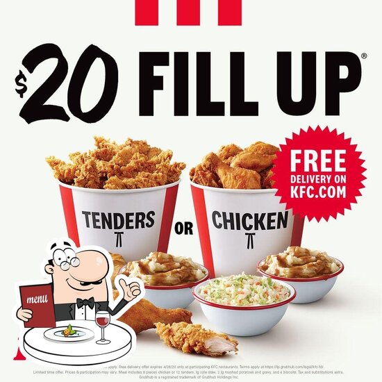 Menu at KFC fast food, Elmira, Broadway St