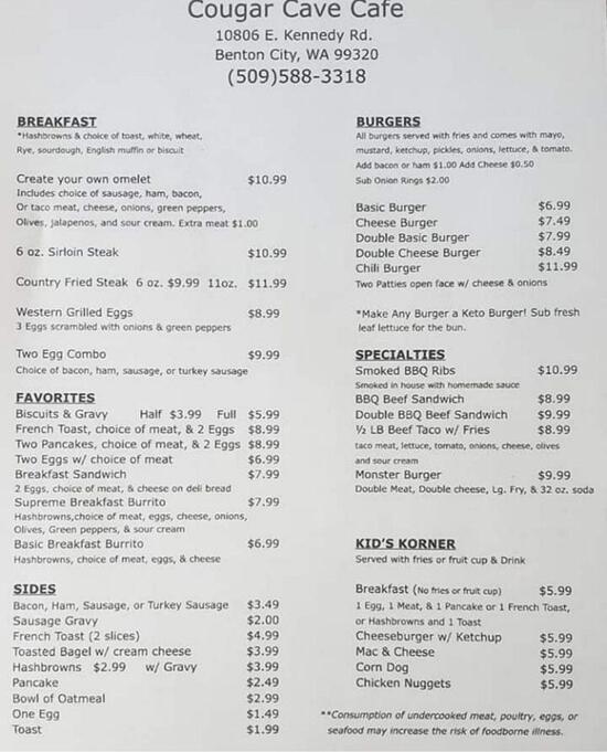 Menu at Desert Food Mart cafe, Benton City
