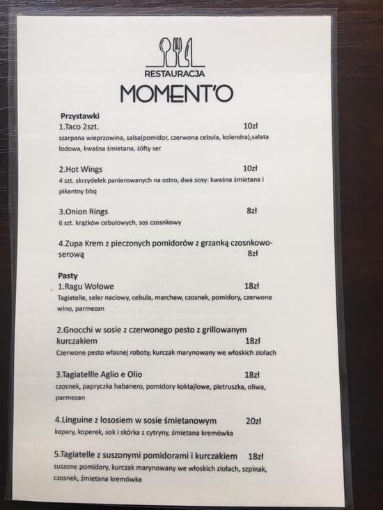 Menu at Momento Restauracja z bawialnią dla dzieci restaurant, Torun