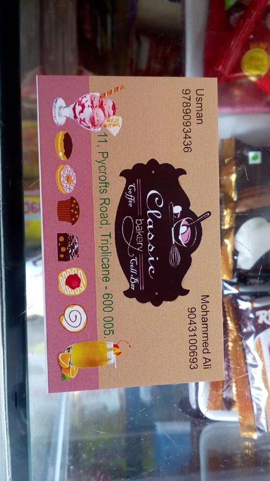 Menu at Classic bakery caffee & cool bar, Chennai