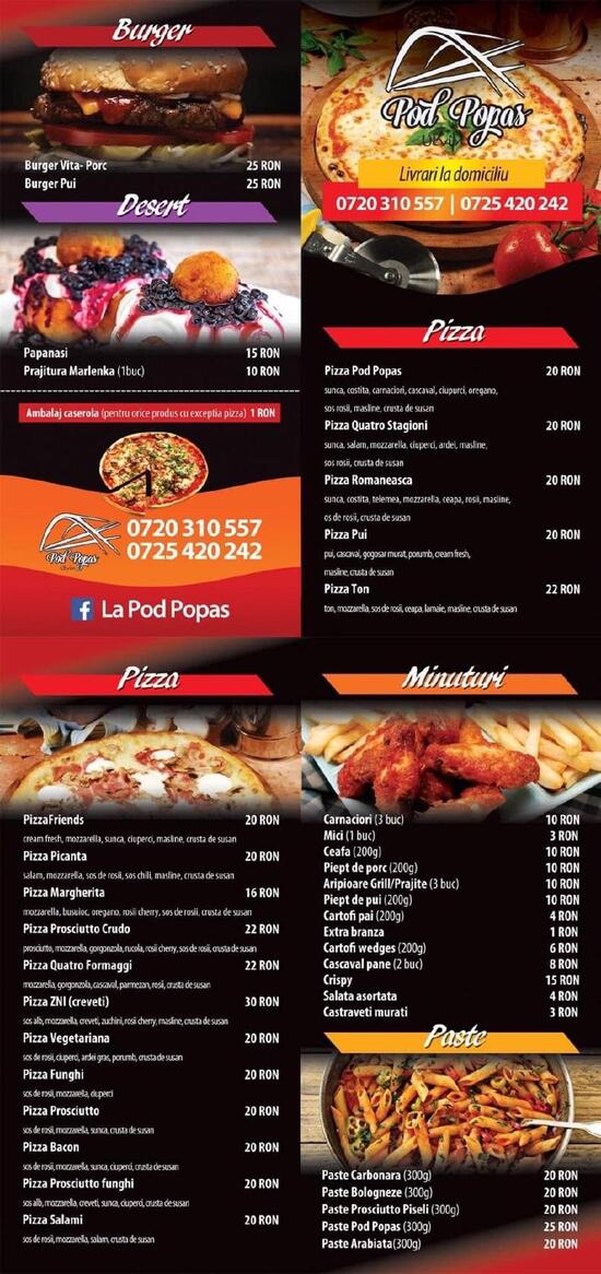 Menu at La Pod Popas, Utvin