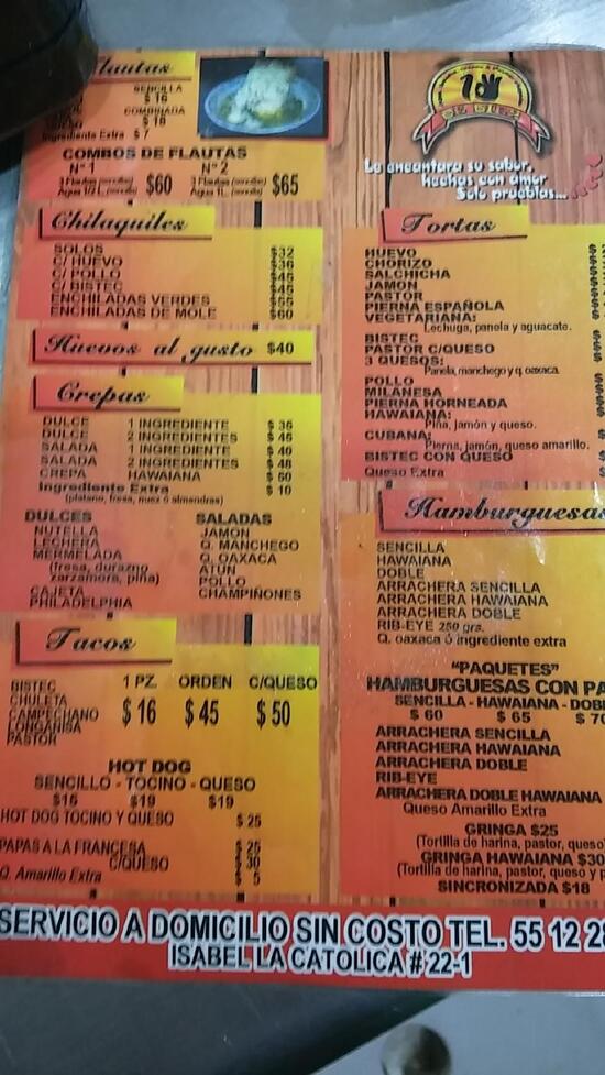 Menu at Tortas de 10 restaurant, Mexico