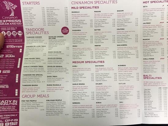 Menu at Cinnamon Tree restaurant, Halstead