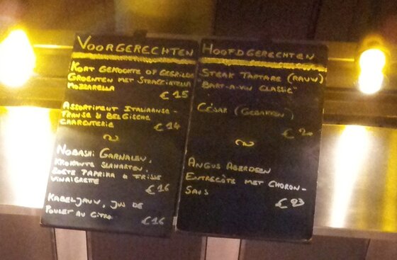 Menu at Bart-à-Vin, Antwerp