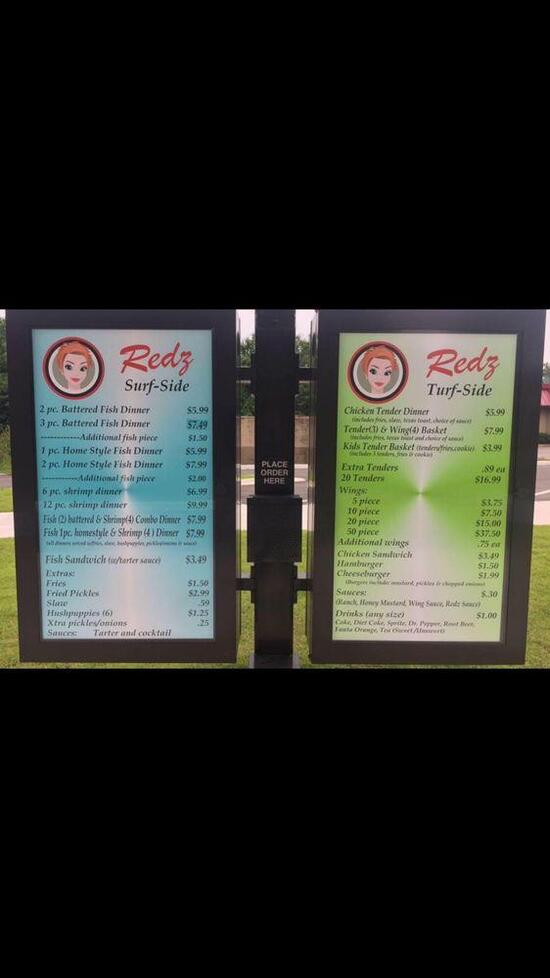 Menu at Redz restaurant, Fayette, Temple Ave N