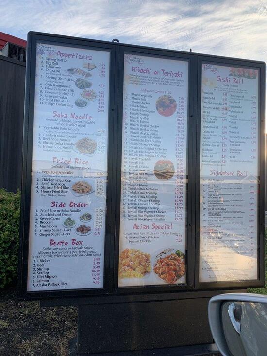 Menu at Sakura Japanese Grill restaurant, Amelia
