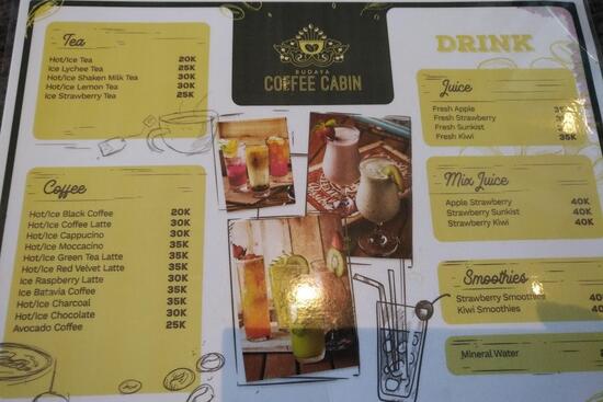 Carta del café Budaya Coffee Cabin, Bandar Labuhan