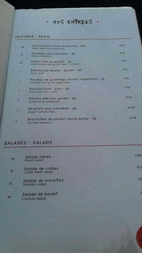 Menu at Pousse-Pousse, Geneva