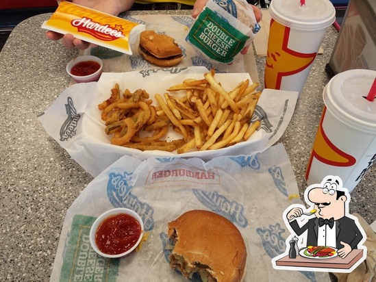 Menu at Hardee’s fast food, Covington