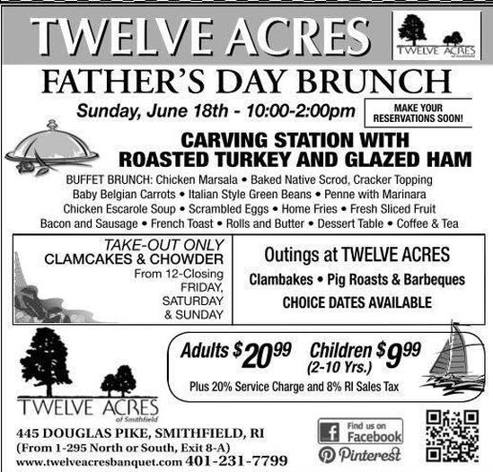 Menu at Twelve Acres restaurant, Smithfield, 455 Douglas Pike