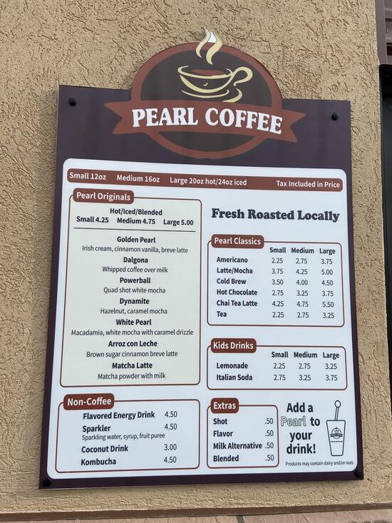 Menu at Pearl Coffee & Bubble Tea, Pasco