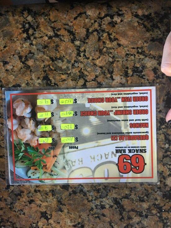 Menu at 69 Snack Bar, Cabo San Lucas, Av. del Pescador 3966