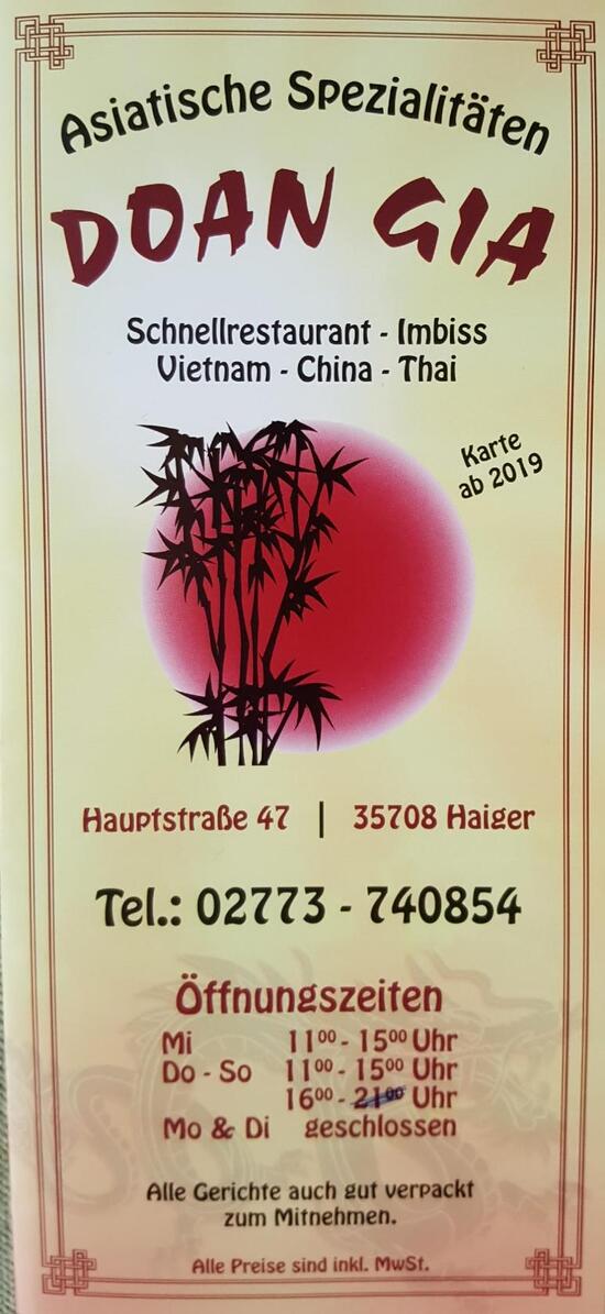 Menu at Doan Gia restaurant, Haiger