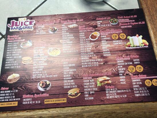 Menu at 100 Percent Juice Bar, El Paso