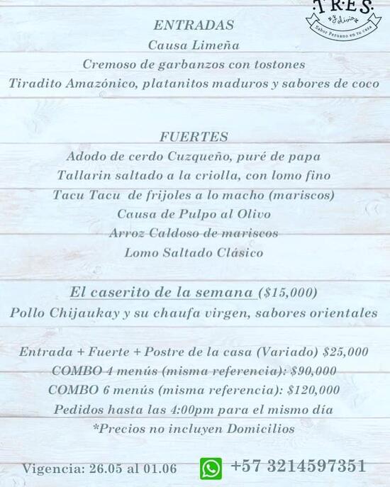 Menu at De Los Tres restaurant, Bogotá, Cl. 80 #12a-05