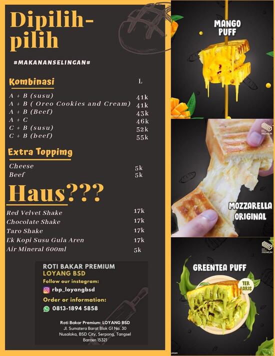 Menu at Roti Bakar Premium BSD cafe, South Tangerang