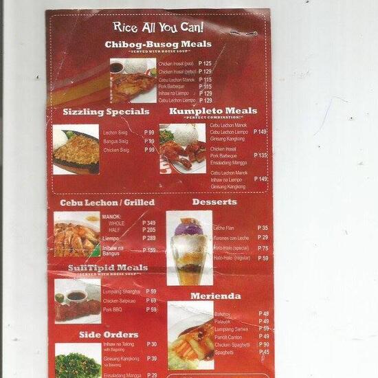 Menu at Chic-Boy Waltermart Makiling restaurant, Calamba
