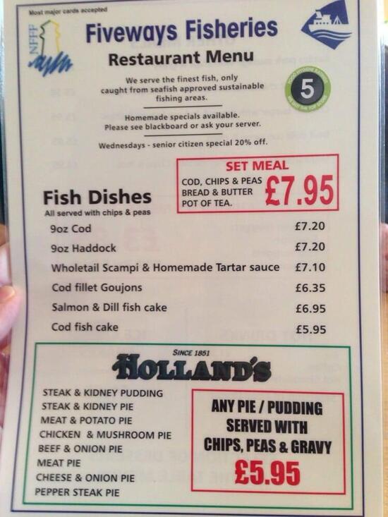 Menu at Fiveways Fish & Chips fast food, Stockport