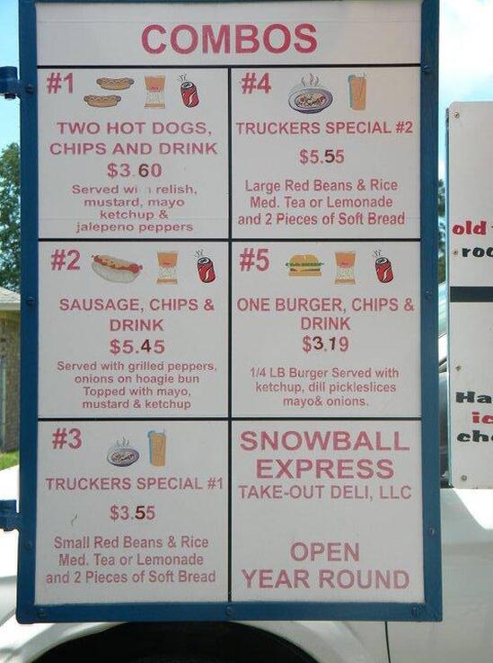 Menu at S & S Snowball Express, Gulfport