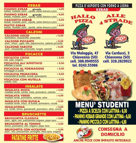 Menu da Hallo Pizza ristorante, Chiavenna