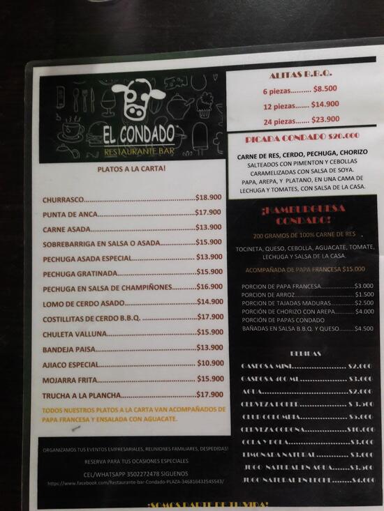 Menu at Restaurante Condado Plaza, Bogotá