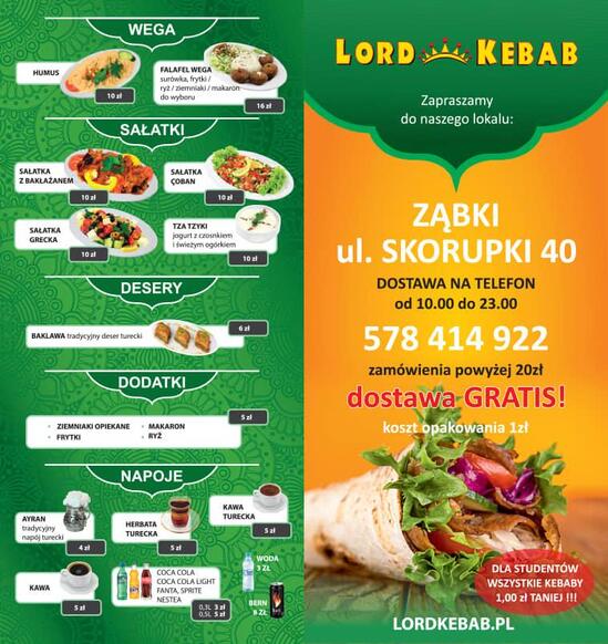 Menu at Lord Kebab restaurant, Zabki