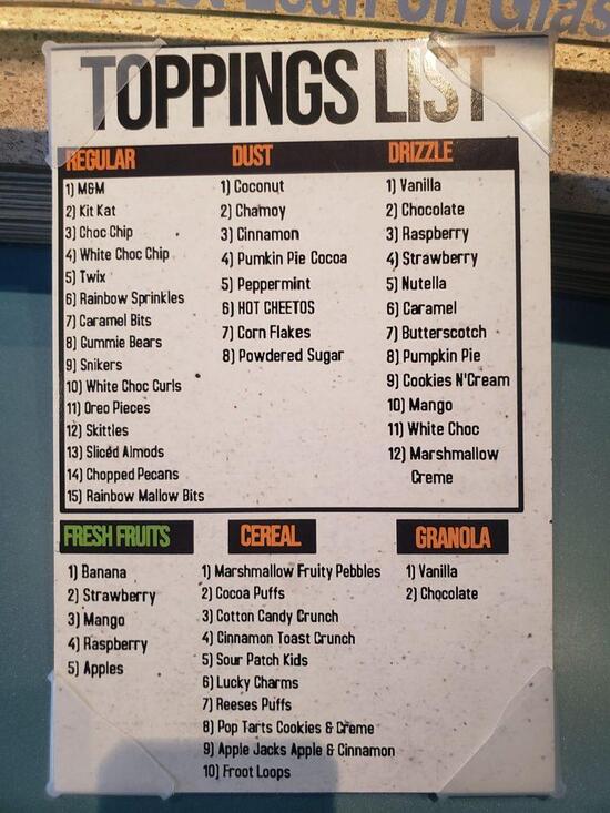 Menu at Moon Rocks Gelato, Richmond