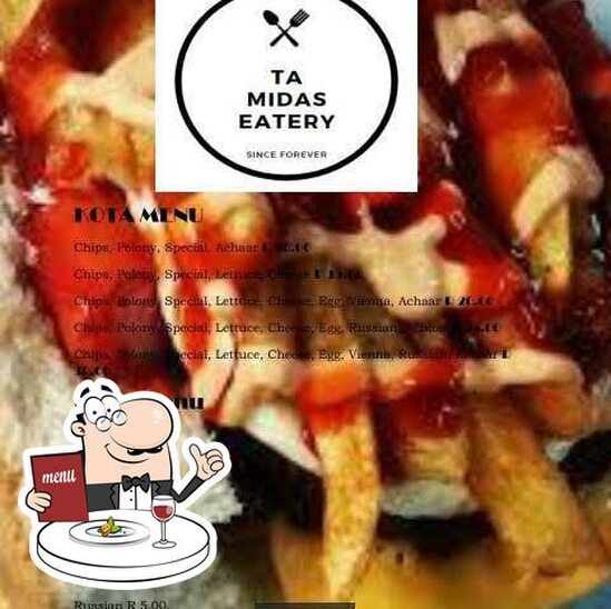 Menu at Ta Midas Eatery restaurant, Pimville