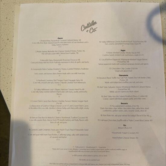 Menu at Culture + Co. pub & bar, Nashville
