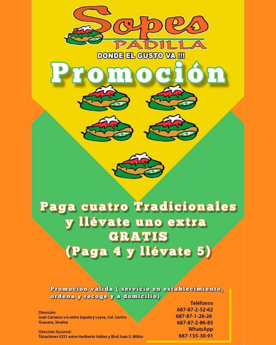 Carta del restaurante Sopes Padilla Sucursal Del Bosque, Guasave
