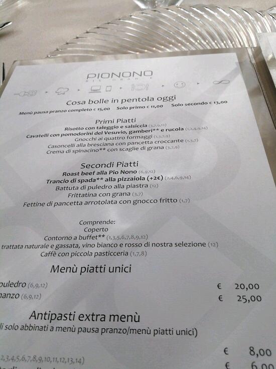 Menu da Ristorante Pio Nono, Erbusco