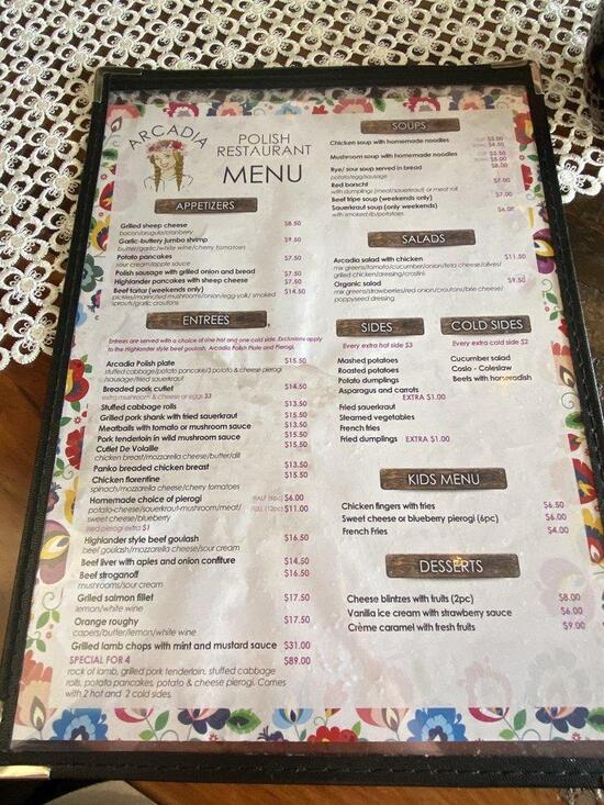 Menu at Arcadia Polish Restaurant, Niles, N Milwaukee Ave