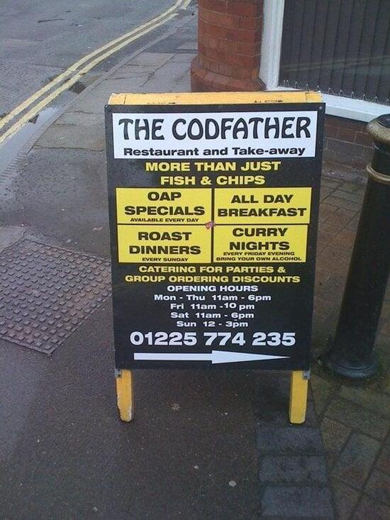 The Codfather Restaurant, Trowbridge - Restaurant menu, prices and reviews