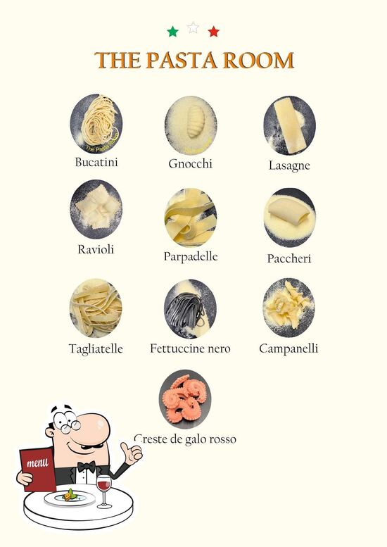 Menu at The Pasta Room restaurant, Berlin