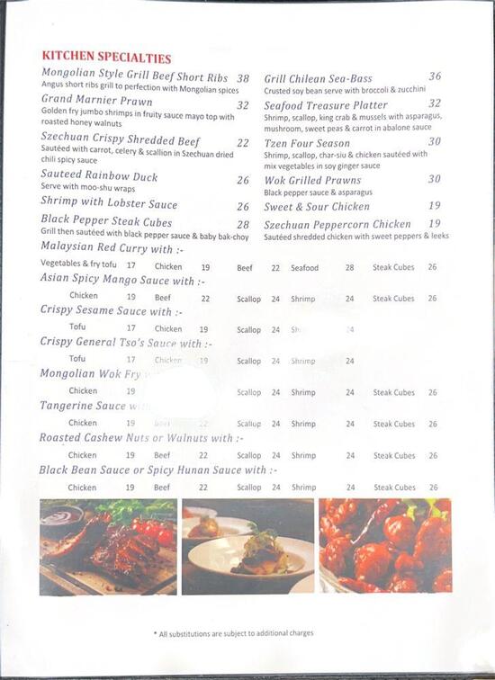 Menu at Tzen Asian Bistro restaurant, Cross River