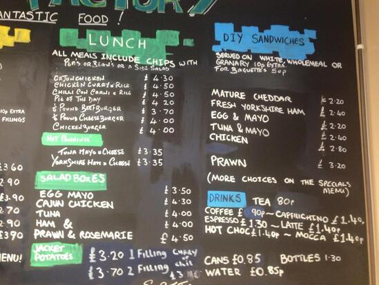 Menu at The Food Factory cafe, Rugeley