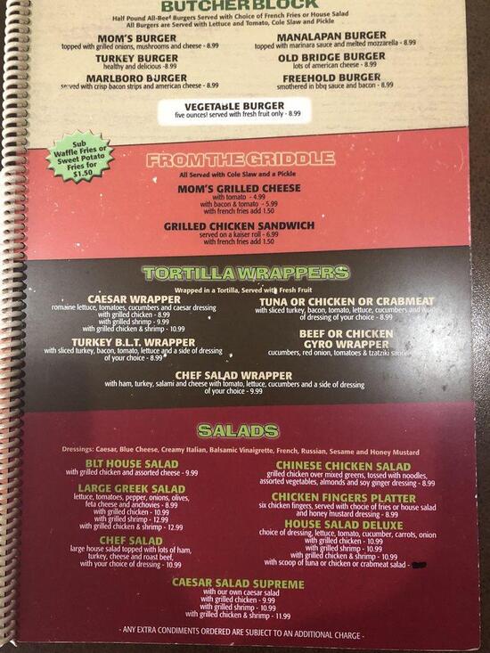 Menu at Mom's Golden Griddle restaurant, Manalapan Township