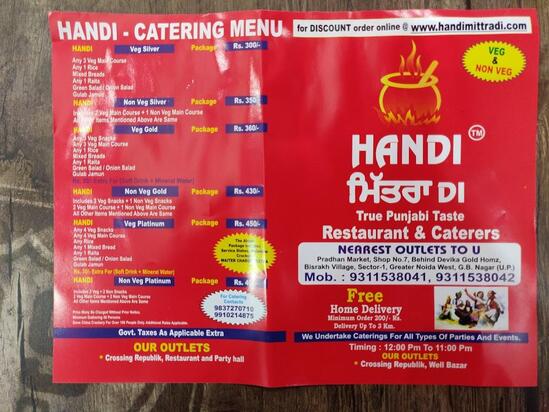 Menu at Handi mittra di, Greater Noida, Pradhan Market