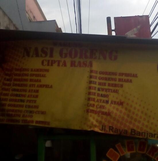 Menu at Nasi goreng cipta rasa restaurant, Cangkuang