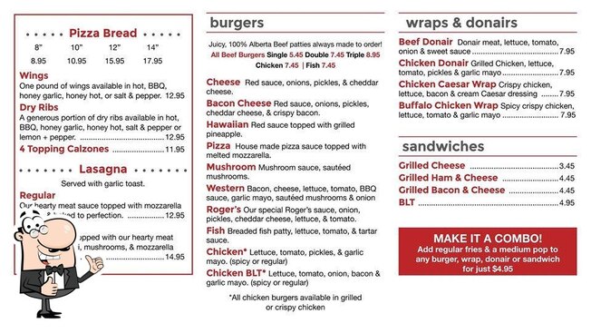 Menu at Roger's Drive-In Restaurant, Rimbey