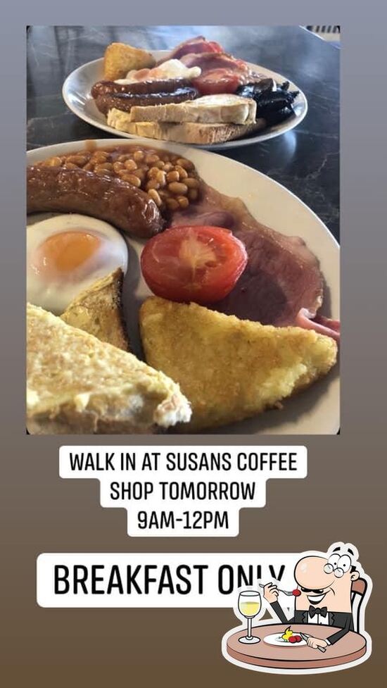 Menu at Susan's Coffee Shop cafe, Buckley