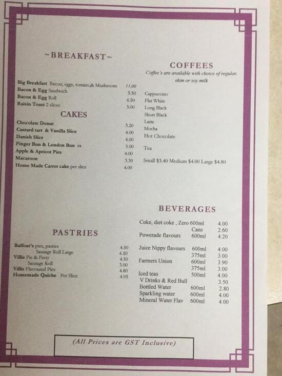 Menu at Pym Street Cafe, Dudley Park
