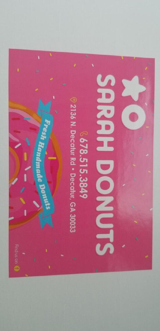 Menu at Sarah Donuts, Decatur, N Decatur Rd