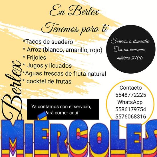 Menu at Berlex restaurant, Mexico City