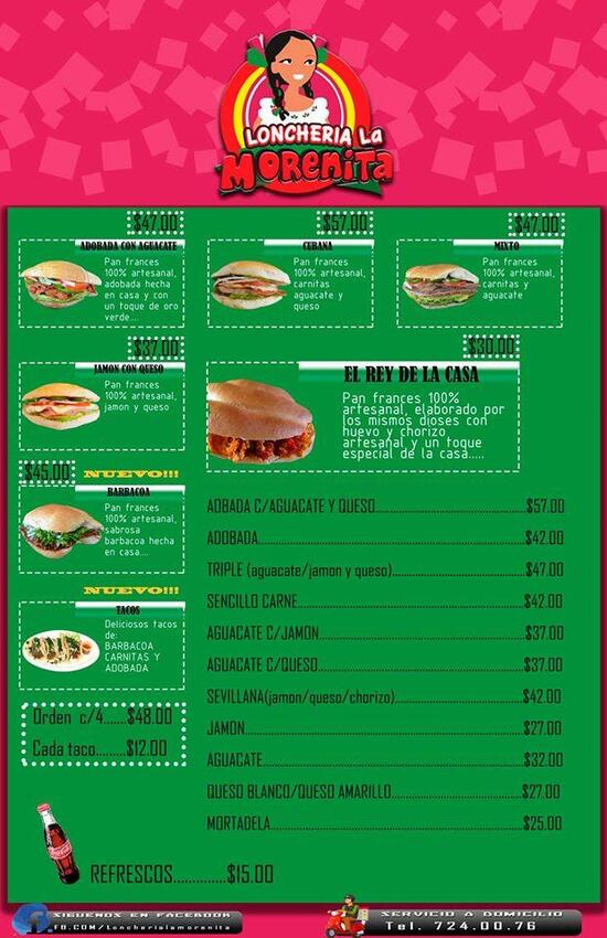 Menu at Loncheria "La Morenita" restaurant, Torreón