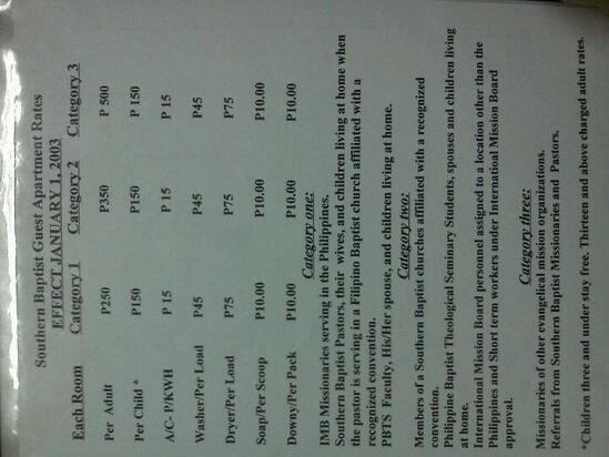 Southern Baptist Guest Appartment, Pasay - Restaurant menu, prices and ...