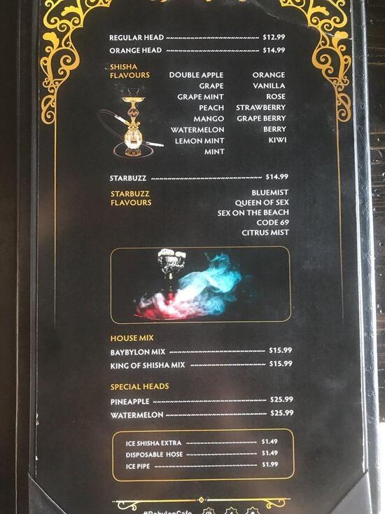 Menu at Babylon Restaurant & Lounge, Kitchener