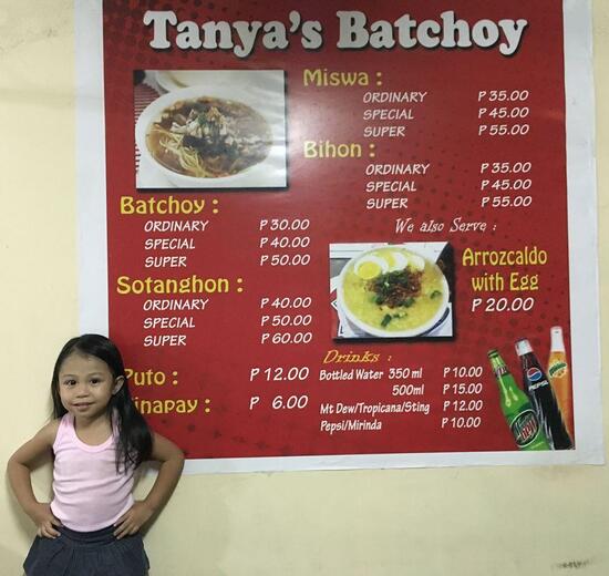 Menu at Tanya's Batchoy cafe, Iloilo City